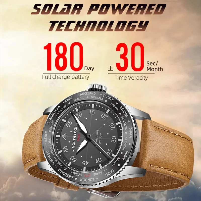 North Edge MACH 2024 Men's Solar Quartz Watch - Waterproof & Durable D ...