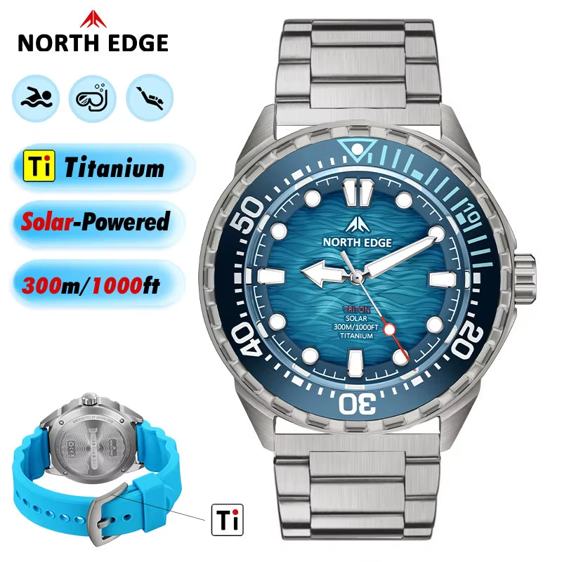 North Edge TRITON-TI Solar-Powered Dive Watch | 300m Water Resistance ...